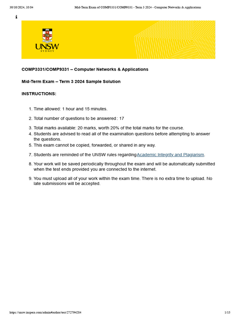 COMP3331 Mid-Term Exam Solutions 2024 | PDF | Domain Name System ...