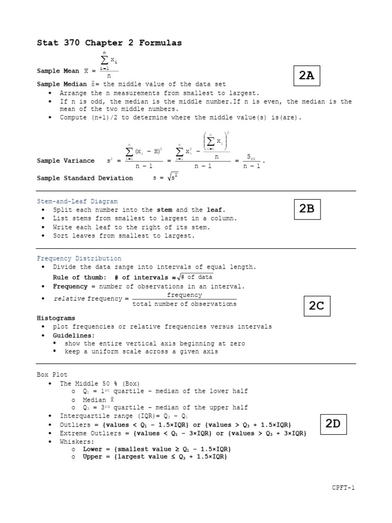 370 Formulas Tables Packet | PDF | Median | Errors And Residuals