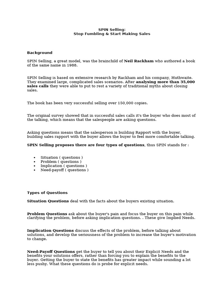 SPIN Selling | PDF | Sales | Cognition