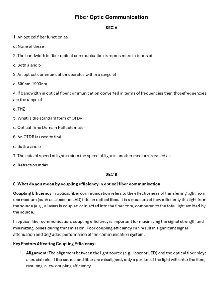 Fiber Optic Communication | PDF | Optical Fiber | Dispersion (Optics)