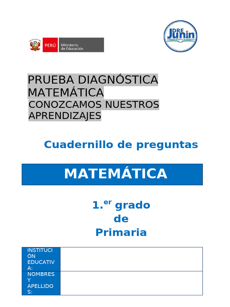 1ro. PRUEBA DIAGNÓSTICA Matemática (1) | PDF