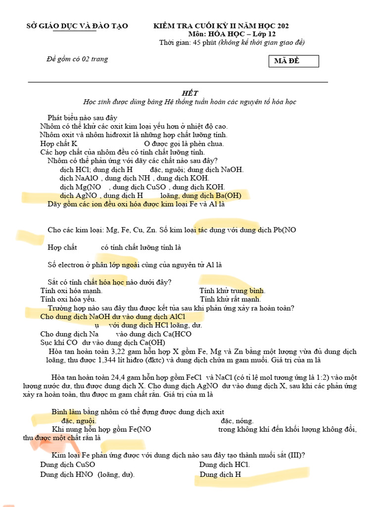 12A2 - Đề Thi HK II - Đề 04 | PDF