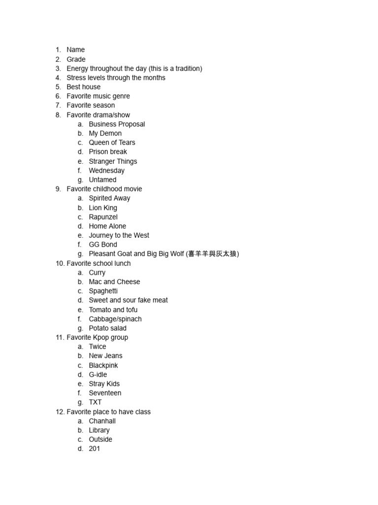 Yearbook Survey Questions for Students | PDF