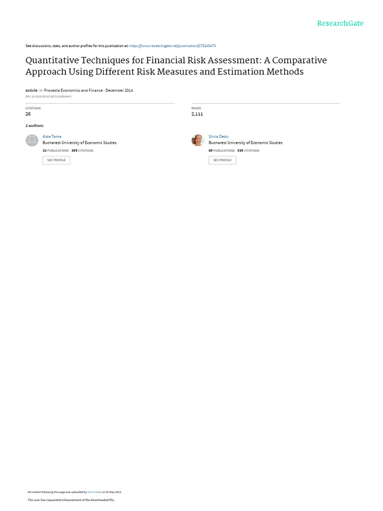 Quantitative Techniques For Financial Risk Assessm | PDF | Value At Risk | Variance