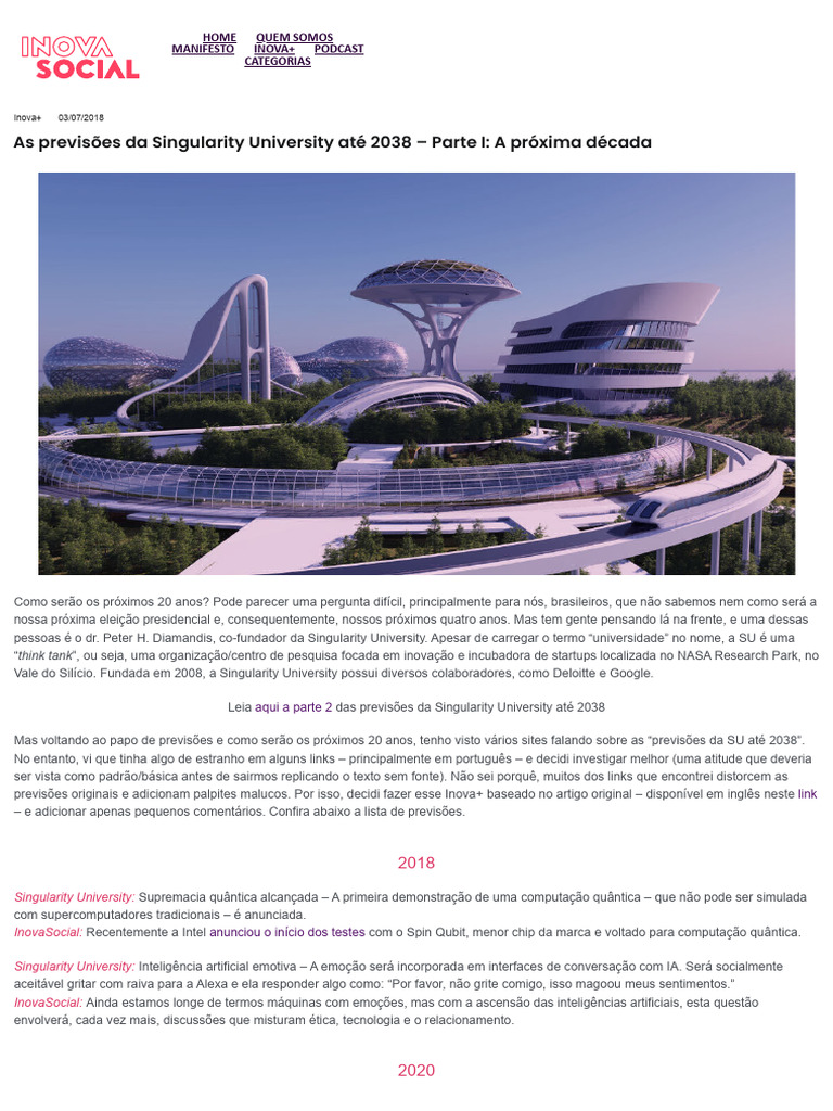 Previsões da Singularity University até 2038 | PDF | Energia eólica ...
