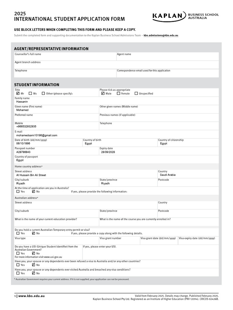 KBS Student Application Form Non China 2025 | PDF | Cost Of Living ...