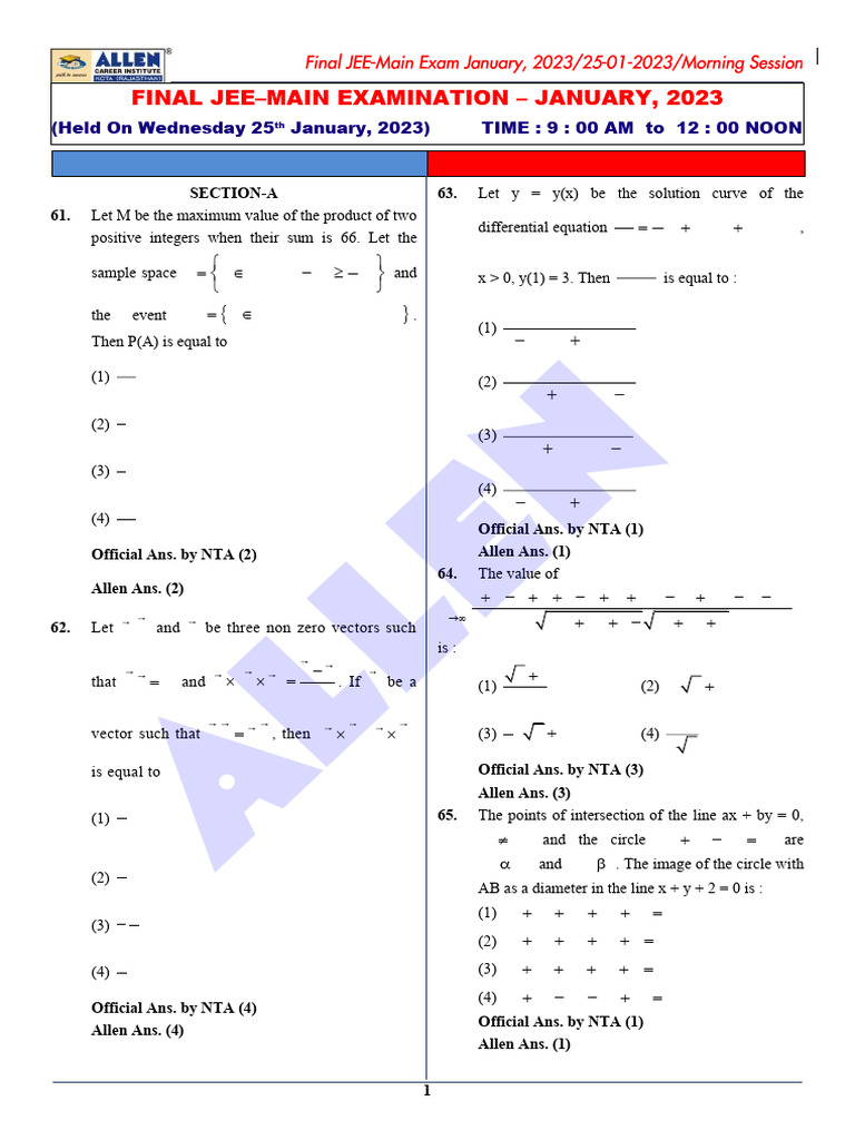 2501-Mathematics Paper+With+Answer Morning | PDF | Cartesian Coordinate ...