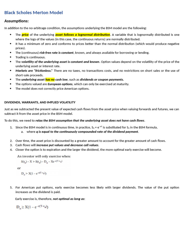 Black Scholes Merton Model | PDF