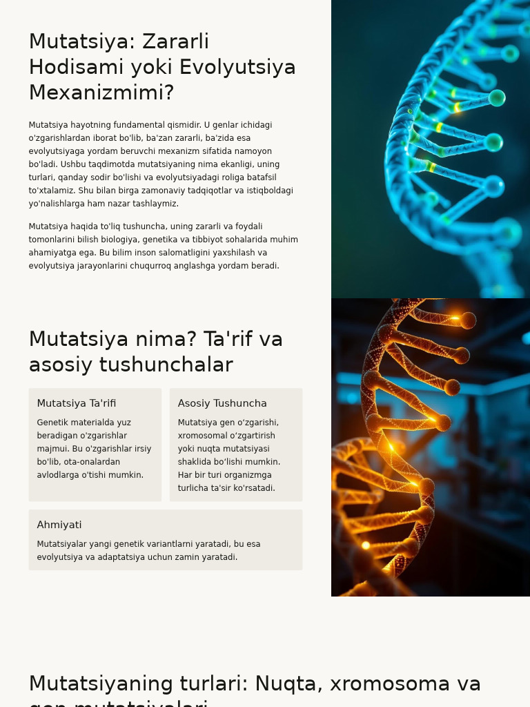 Mutatsiya Zararli Hodisami Yoki Evolyutsiya Mexanizmimi | PDF