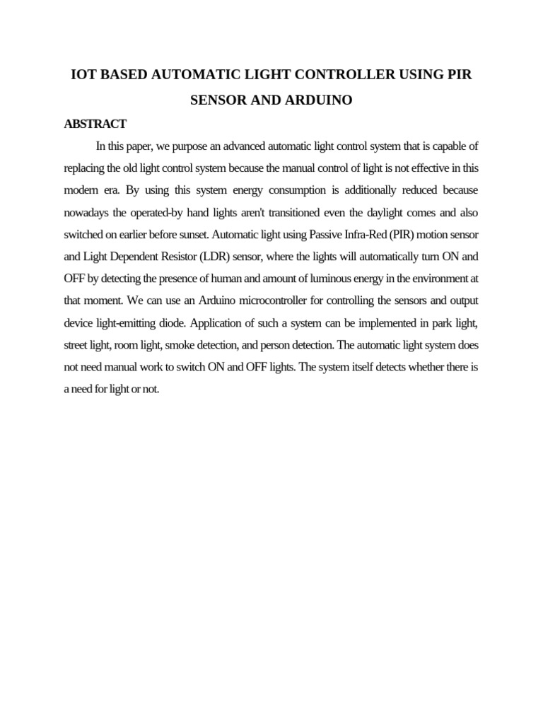 Iot Based Automatic Light Controller Using Pir Sensor and Arduino | PDF
