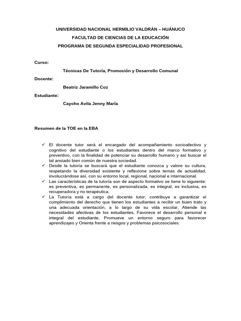 Resumen de La Toe en La Eba | PDF