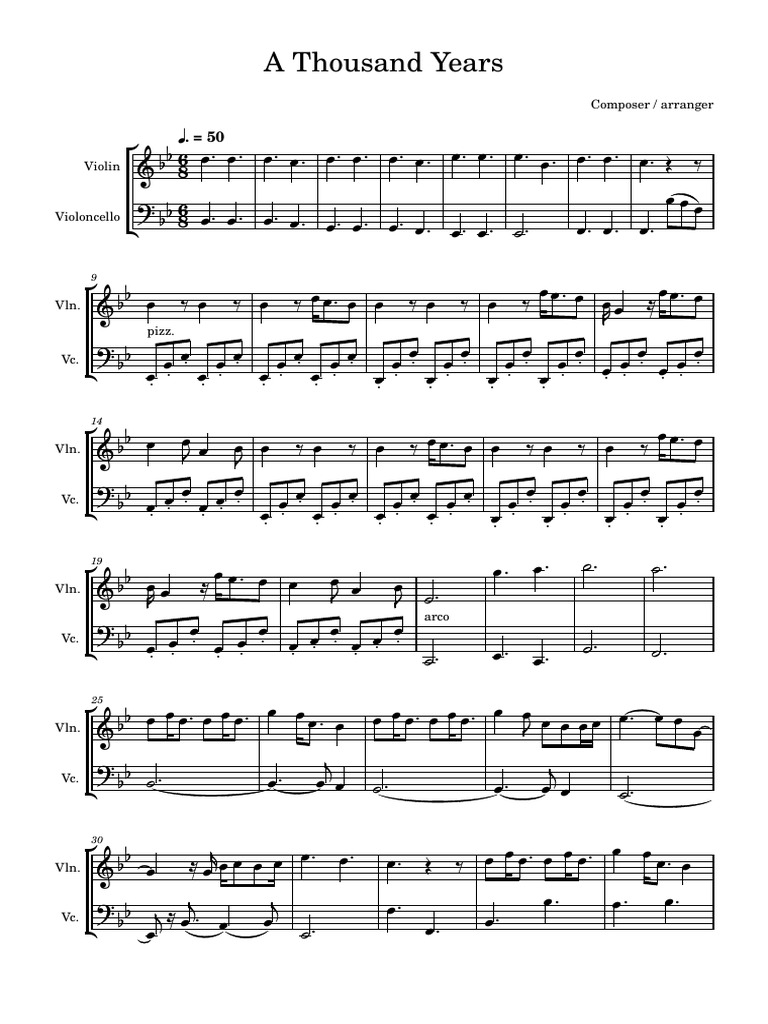 A Thousand Years Violin Sheet Music | PDF | Musical Techniques ...