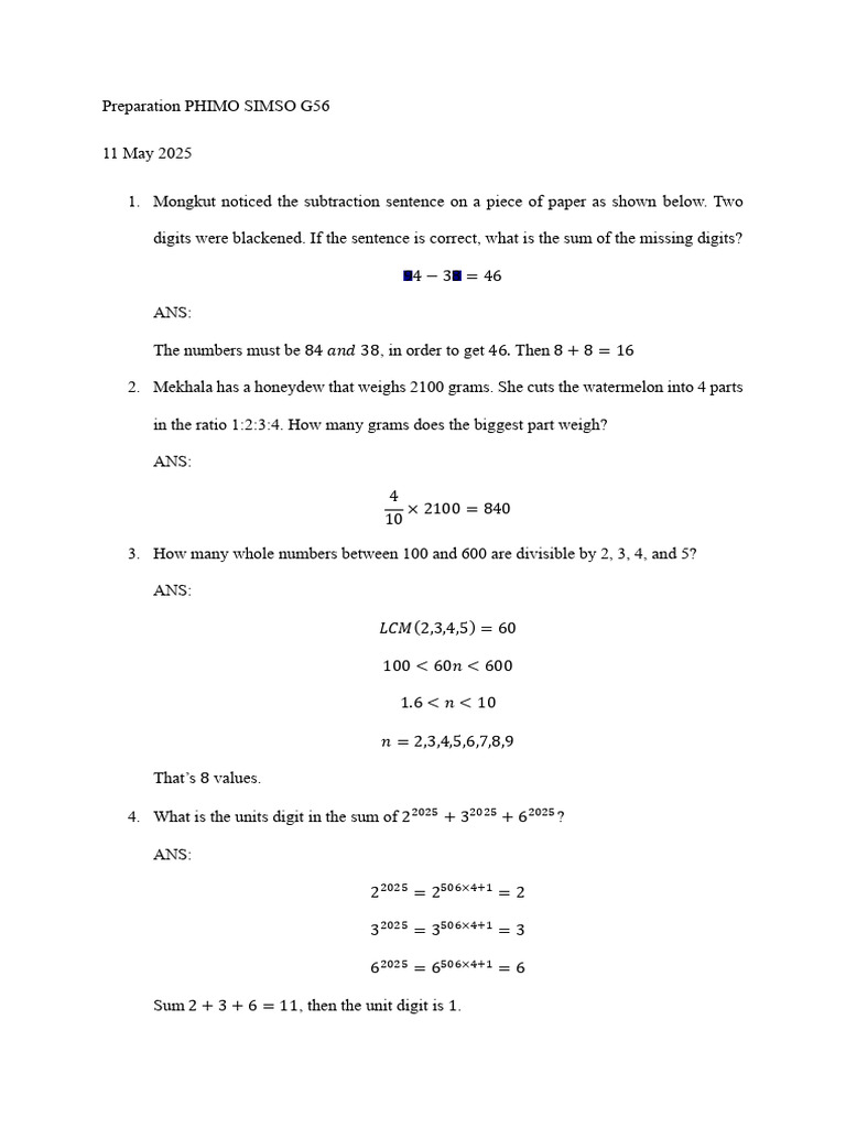 Preparation PHIMO SIMSO G56 11 May 25 Solution | PDF | Number Theory ...