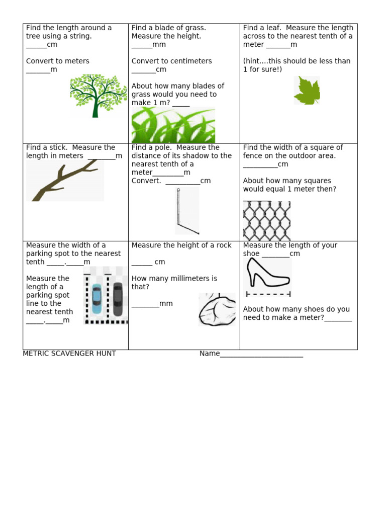 Math - Outdoormetricscavengerhunt | PDF