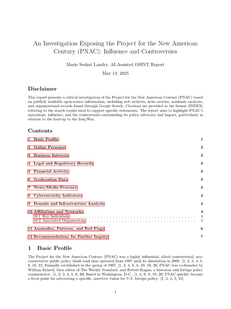 PNAC: Influence and Controversies Report | PDF