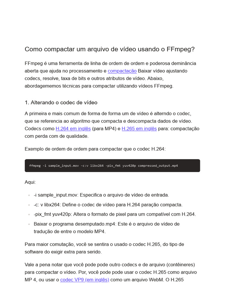 Como Compactar Um Arquivo de Vídeo Usando o FFmpeg | PDF | Codec ...