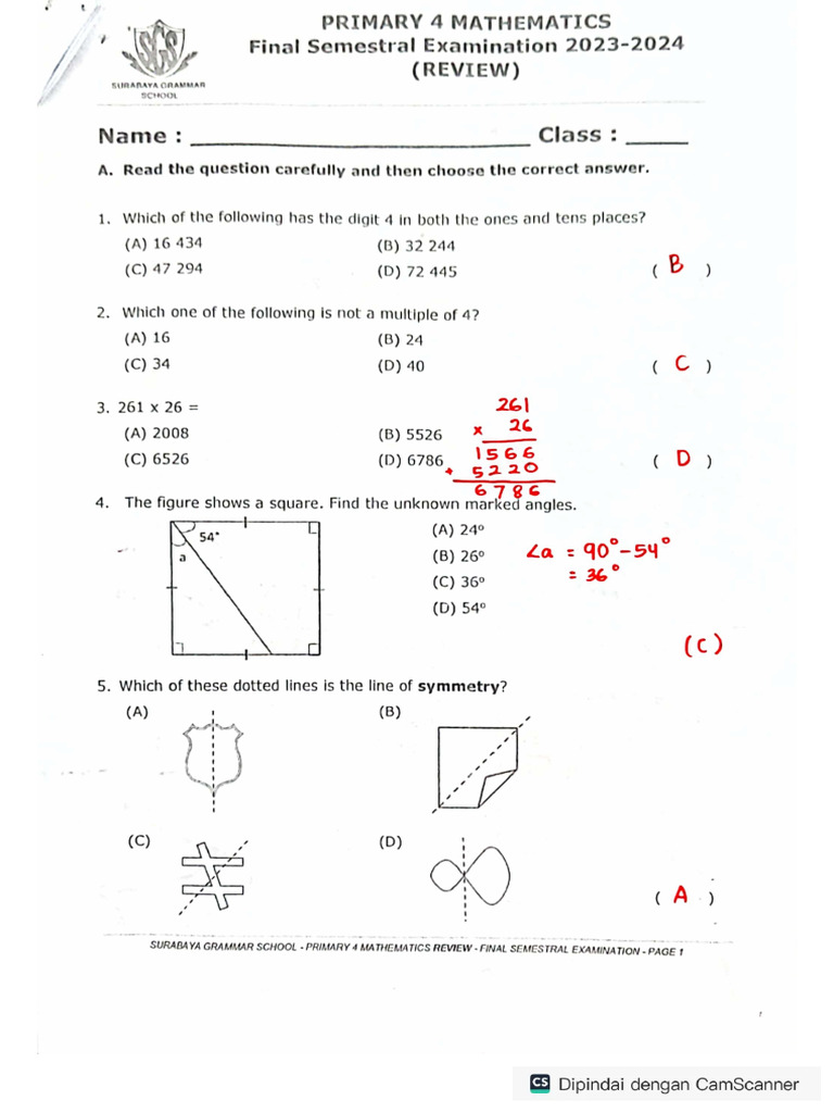 P4 Review Maths Exam AK | PDF