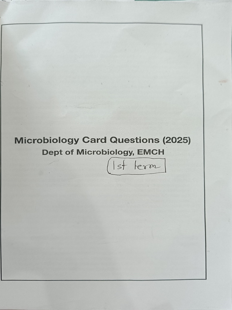 Term 1 (Microbiology Card QNS) | PDF | Growth Medium | Streptococcus