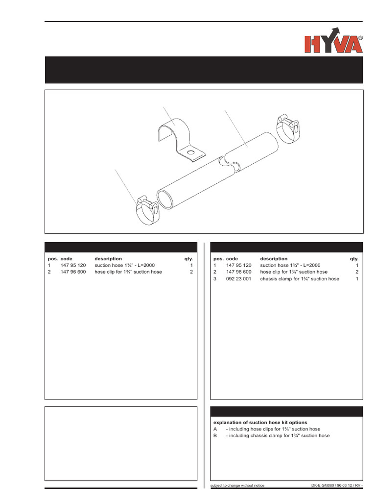 Hyva - Suction Hose Kit - Kit GM 080 With Options | PDF