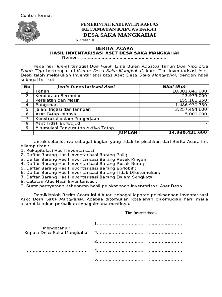 Contoh - BA Hasil Inventarisasi Aset | PDF