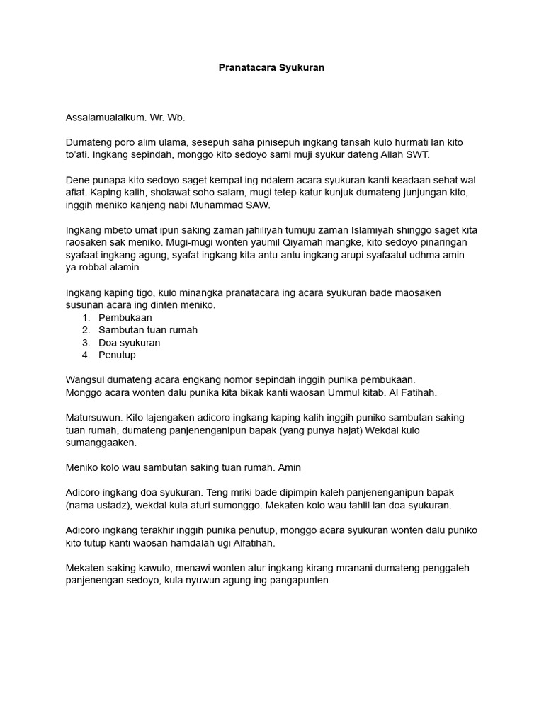 Teks Pranatacara Syukuran Jawa | PDF