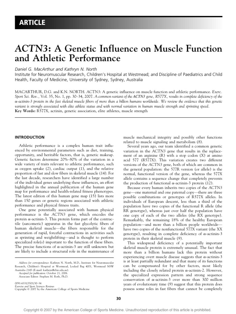 Actn3 A Genetic Influence On Muscle Function And.7 | PDF | Skeletal ...