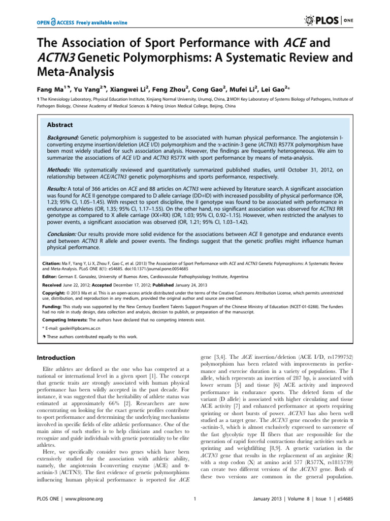Association of Sport Performance | PDF | Meta Analysis | Genetics