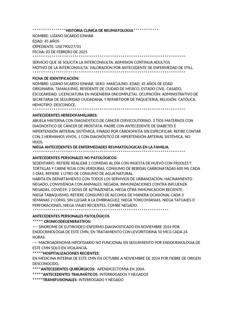 Historia Clinica Lizano Sicardo Einhar | PDF | Biopsia | Hueso