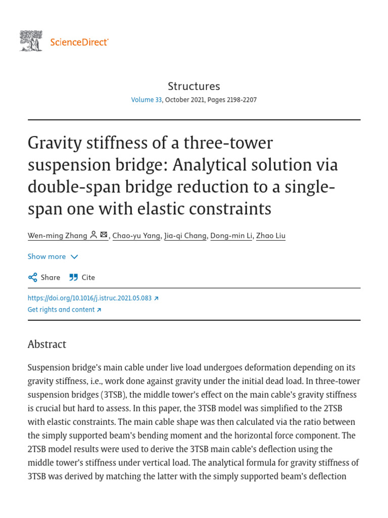 Gravity Stiffness of A Three-Tower Suspension Bridge - Analytical ...