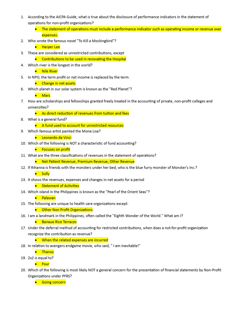 Gov Acc Quizziz Answers | PDF | Nonprofit Organization | Revenue