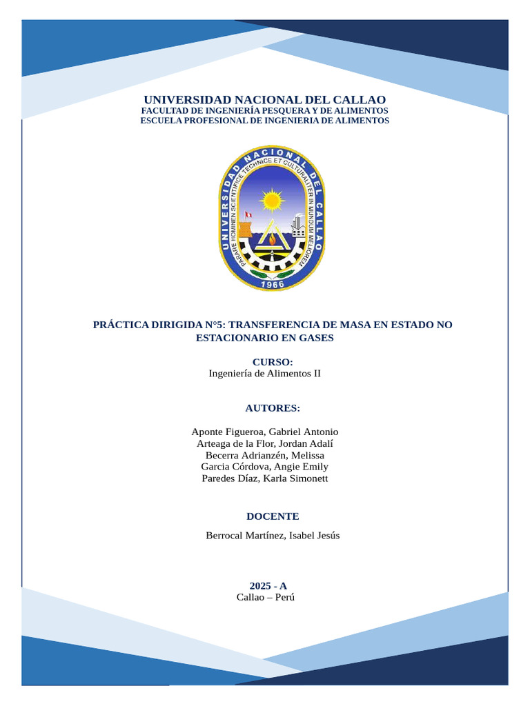 Práctica Dirigida N°5 v2.0 - Transferencia de Masa en Estado No Estacionario en Gases | PDF ...