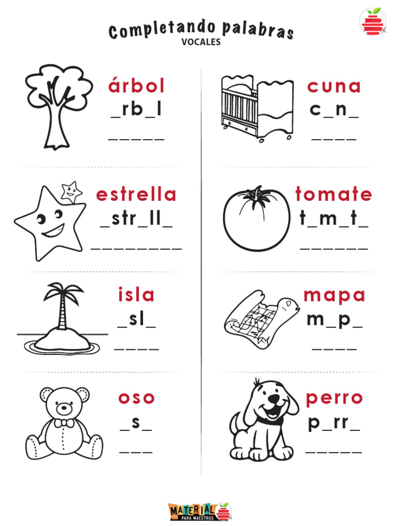 Completando Palabras - Vocales | PDF