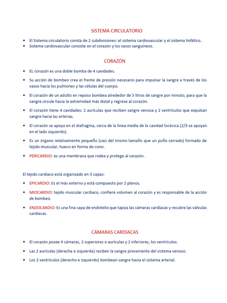 SISTEMA CIRCULATORIO | PDF | Corazón | Sistema circulatorio