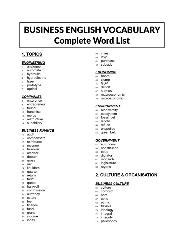 Business Vocabulary Overview | PDF | Economies