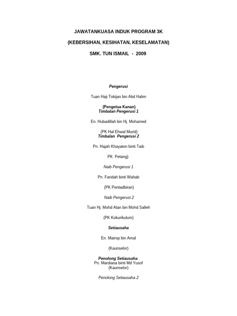Jawatankuasa Induk Program 3k | PDF