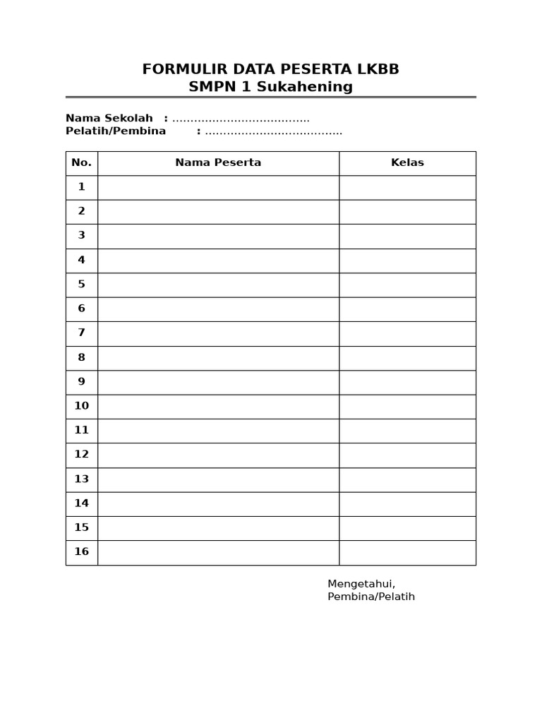 Formulir Data Peserta LKBB | PDF