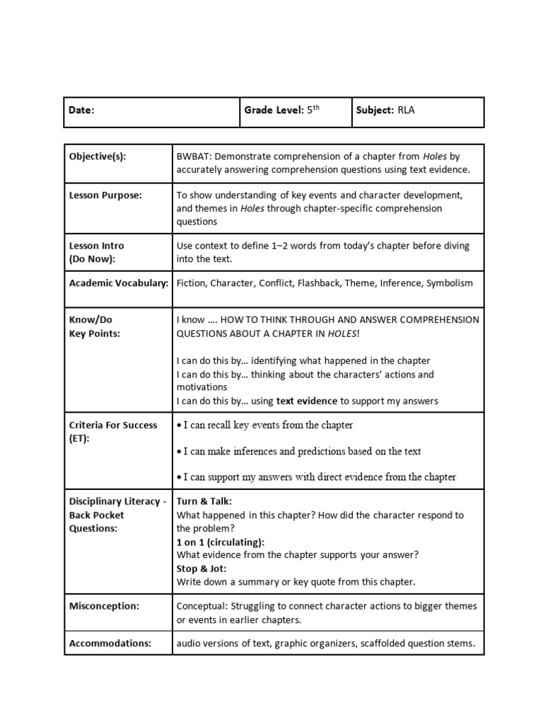 Holes Chapter Comprehension Guide | PDF