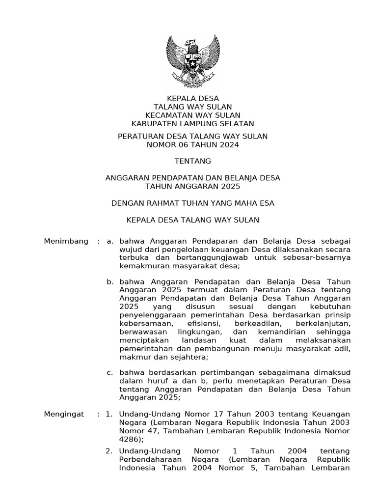 Perdes APB Desa 2025 | PDF