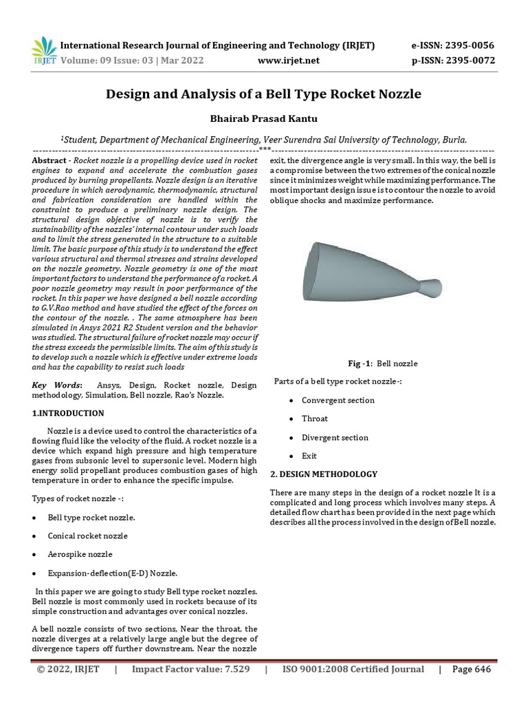 Design and Analysis of A Bell Type Rocke | PDF | Nozzle | Rocket
