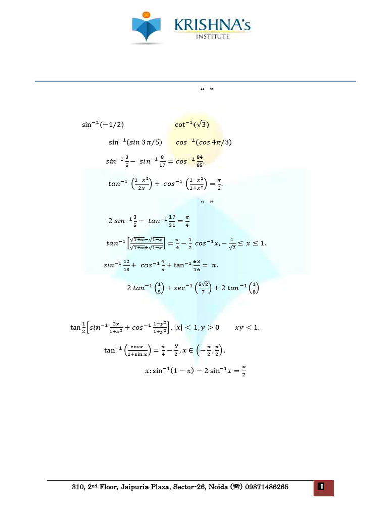 INVERSE TRIGONOMETRIC FUNCTIONS-1 | PDF | Trigonometric Functions | Mathematical Concepts
