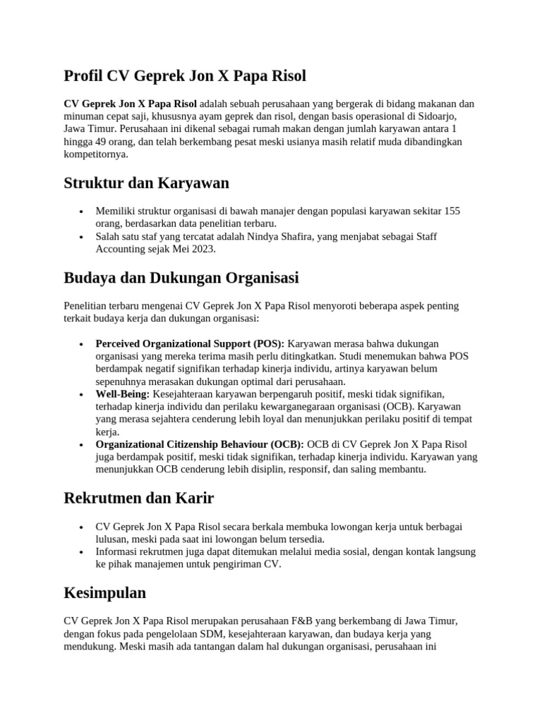 Profil CV Geprek Jon X Papa Risol | PDF