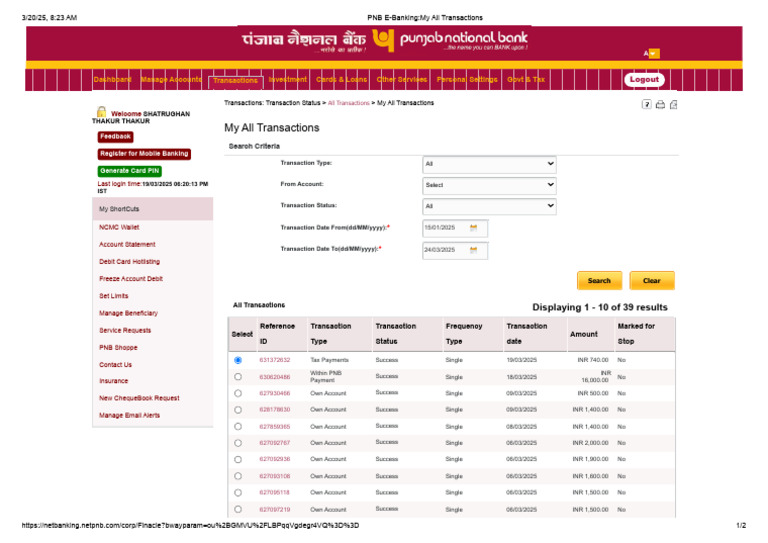 PNB Transaction History Overview | PDF | Money | Service Industries
