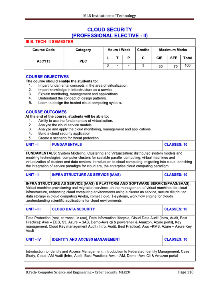 Cloud Security (Professional Elective II) | PDF