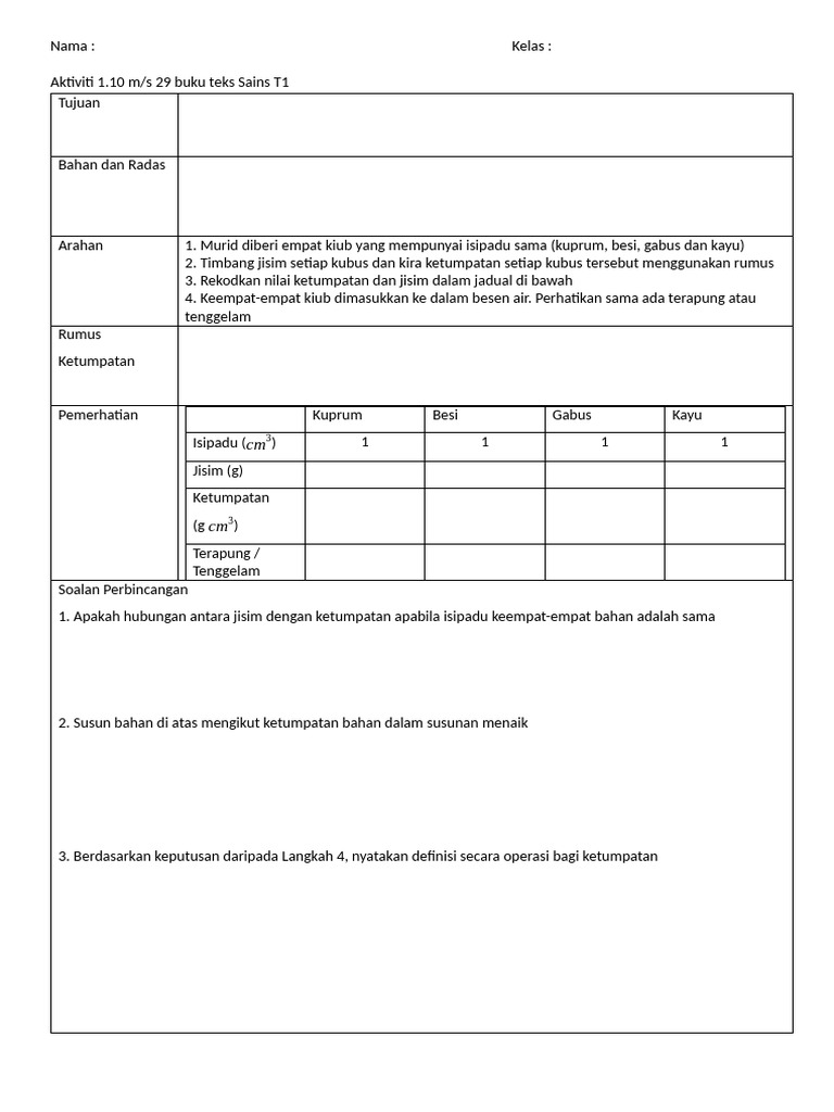 Aktiviti Ketumpatan | PDF