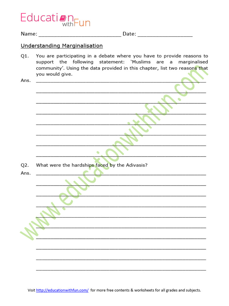 Understanding Marginalisation Worksheet 5 | PDF | Social Exclusion ...