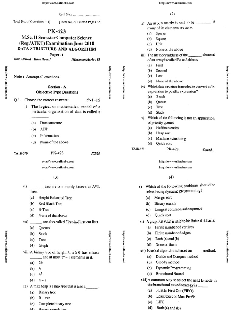 MSC 2 Sem Cs Data Structure and Algorithm Jun 2018 | PDF