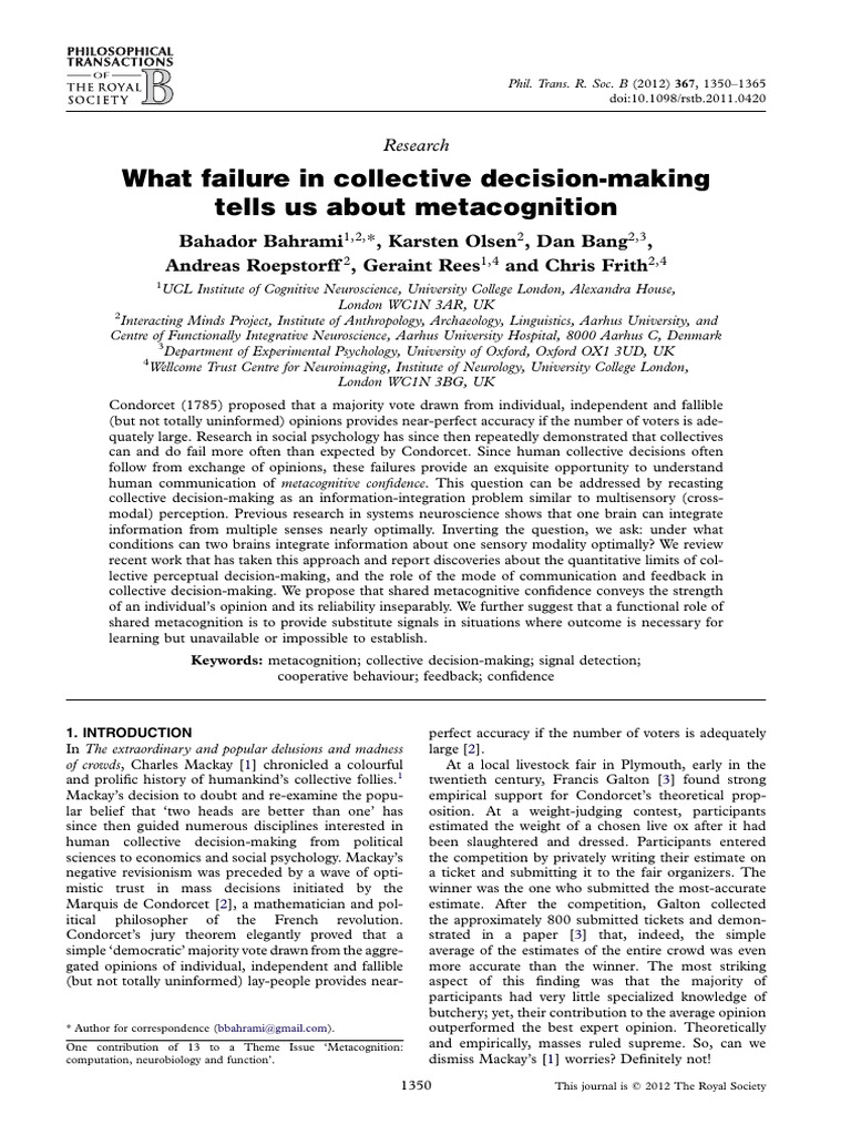 RSTB 2011 0420 | PDF | Perception | Metacognition