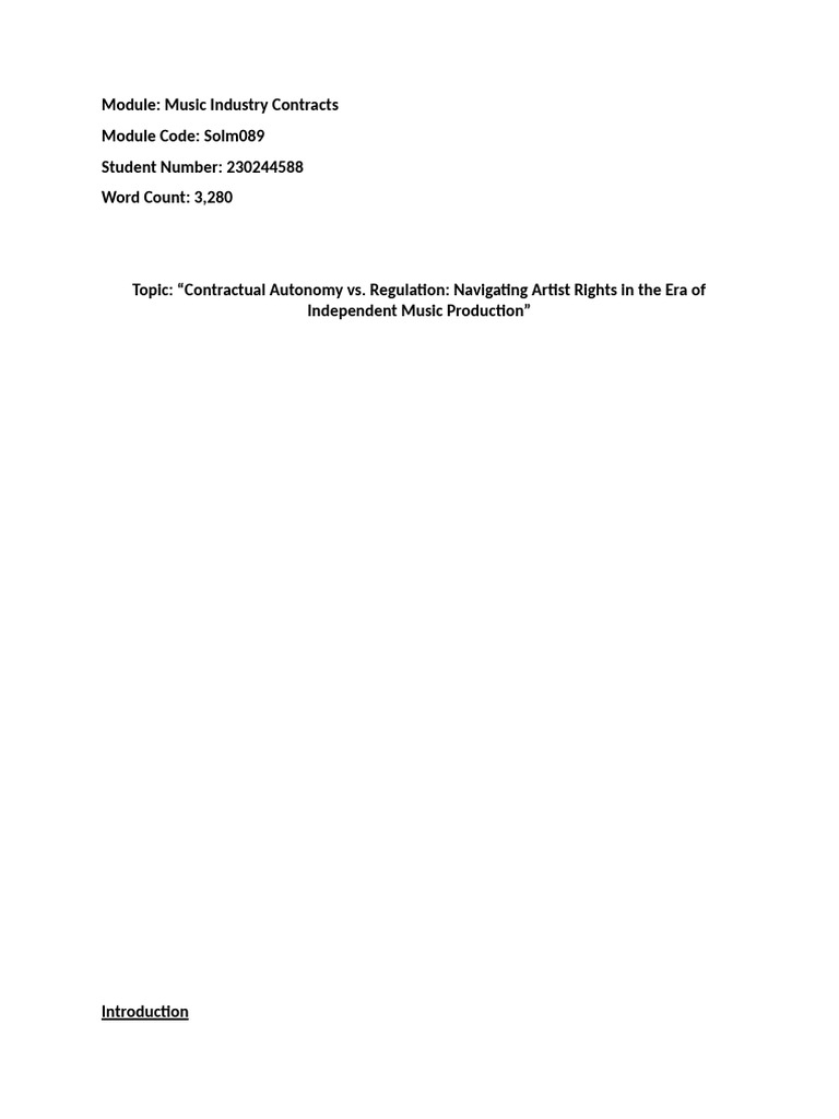 Music Industry Contracts Paper | PDF | Patent | Copyright