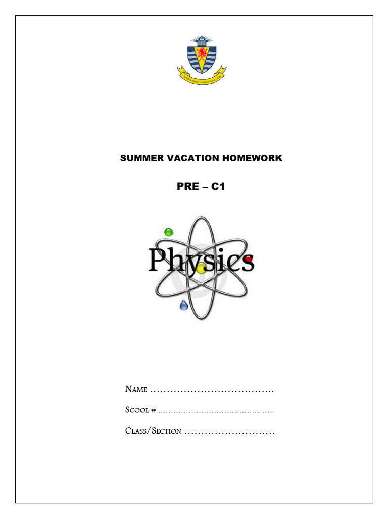 Physics Pre-C1 Summer Vacation Homework 2024 | PDF | Force | Quantity