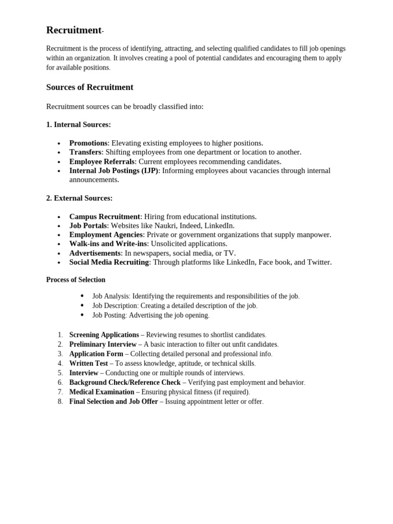 HRM Module 4th - Recruitment & Selection, 6th Sem | PDF | Recruitment | Learning